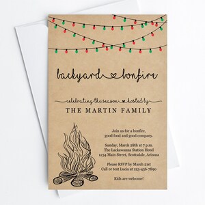 Christmas Backyard Bonfire Invitation Template - Printable Winter Party ...