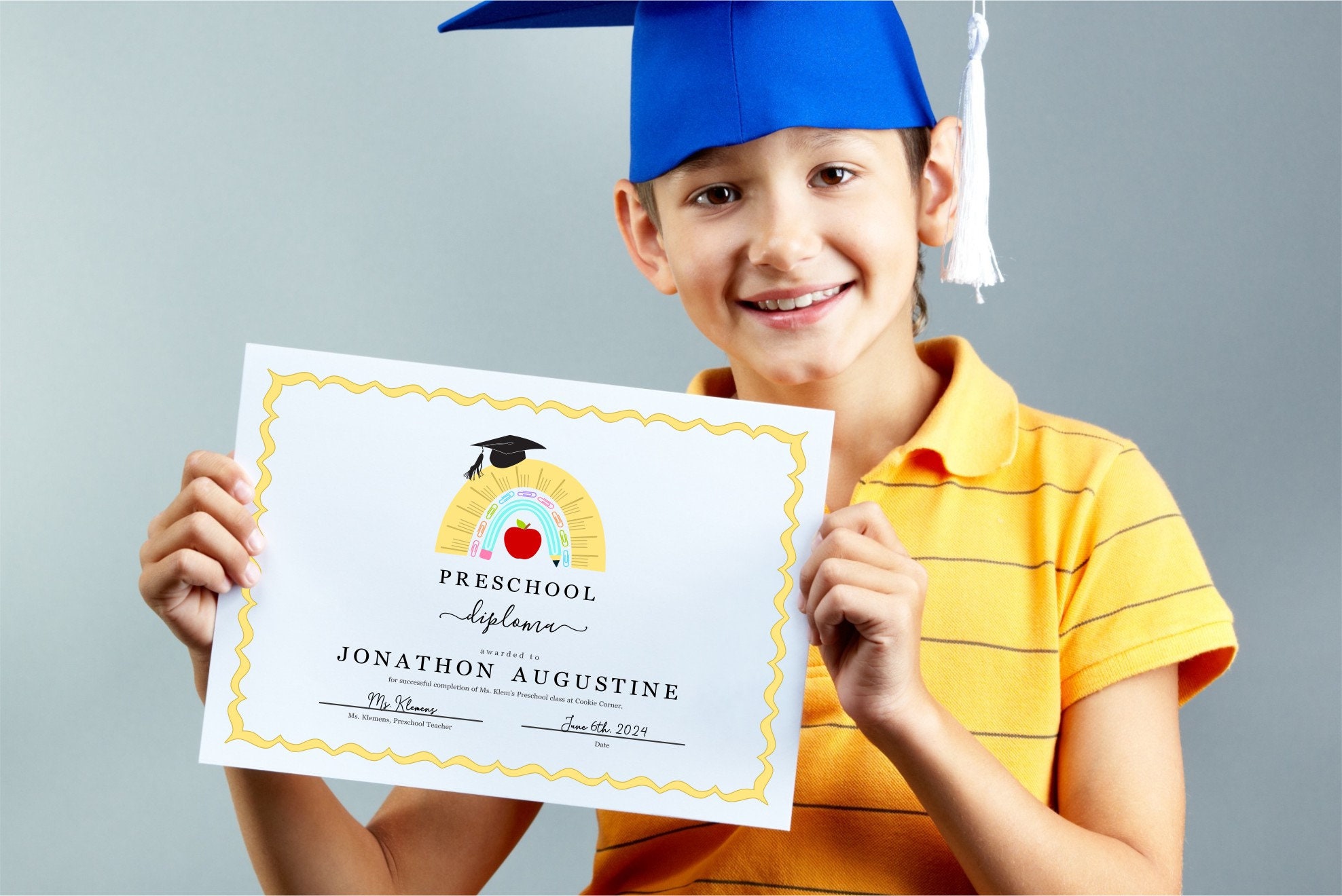 Preschool Kindergarten Diploma Template, NO CUTTING, Printable ...