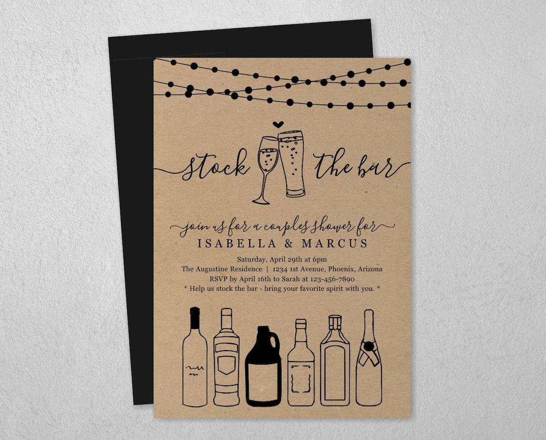 Stock the Bar Invitation Template, Bridal Wedding Couple Shower ...
