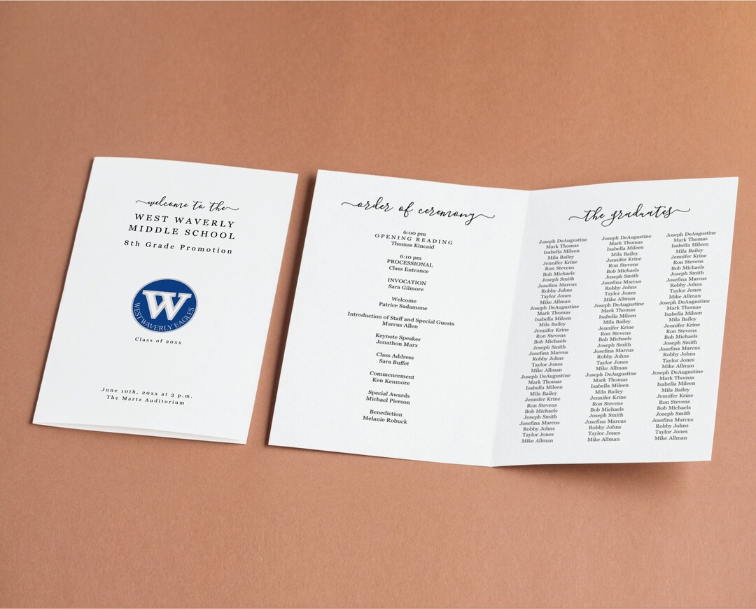 Graduation Program Template, Printable Pamphlet, Editable Word Doc ...