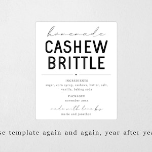 Homemade Cashew Brittle Label Template - Printable Gift Sticker ...