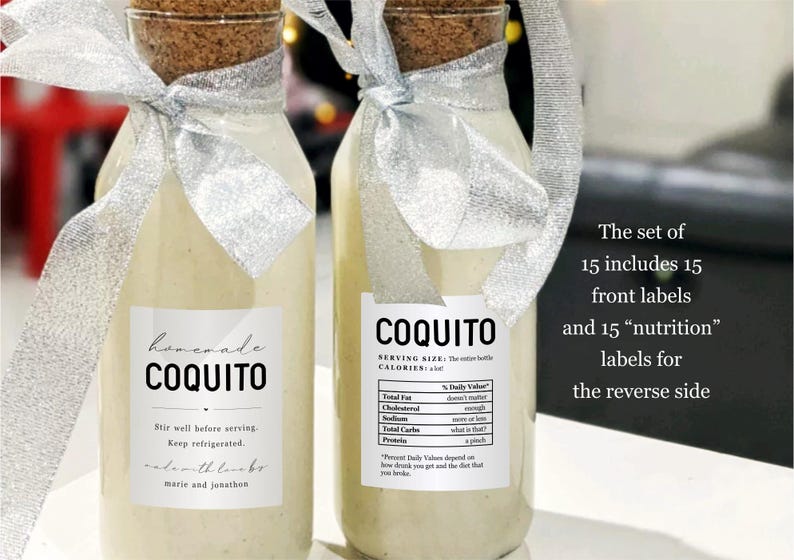 Homemade Coquito Label - Set of 15 Personalized Puerto Rican Eggnog ...