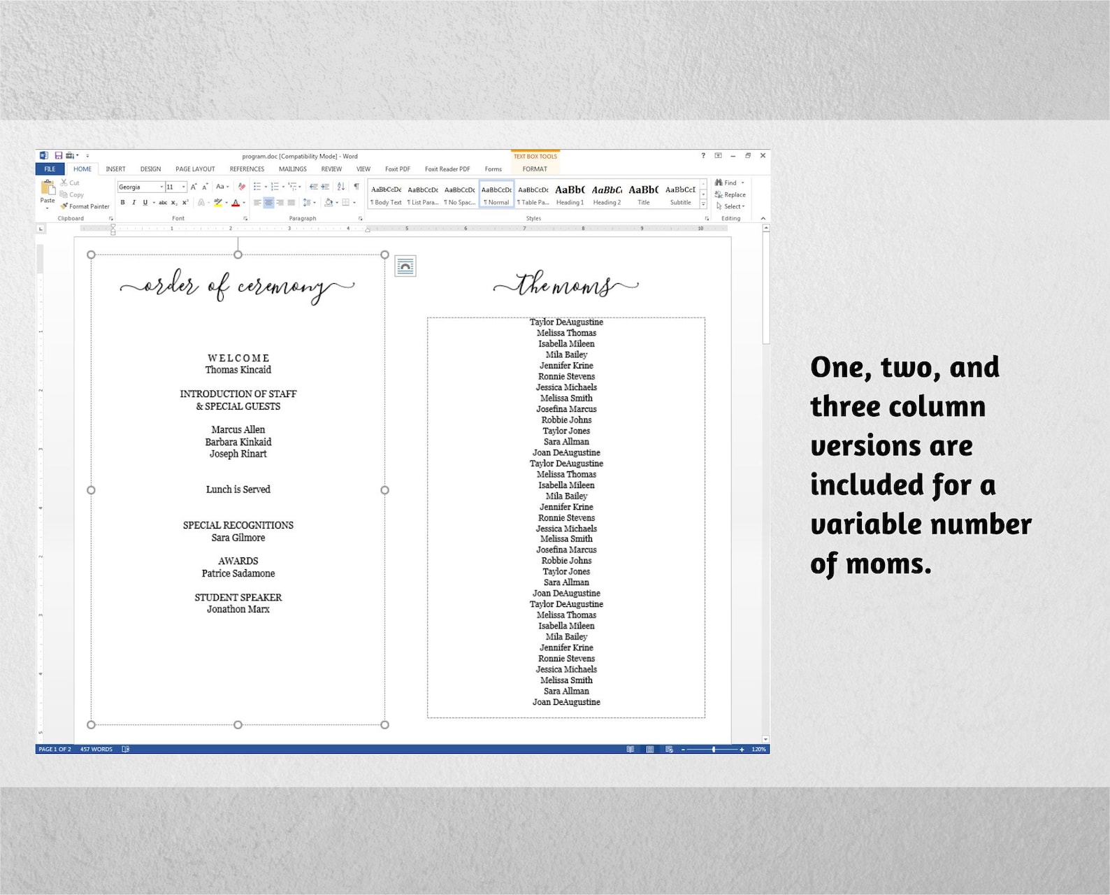 Mother's Day Program Template, Printable Pamphlet, Editable Word Doc ...