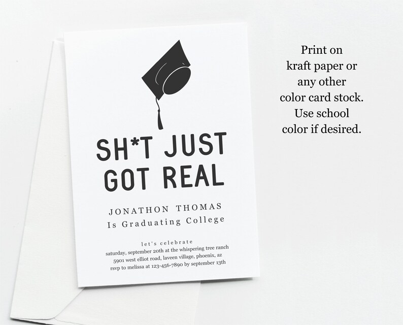 Funny Graduation Party Invitation Template, Shit Just Got Real Fun ...