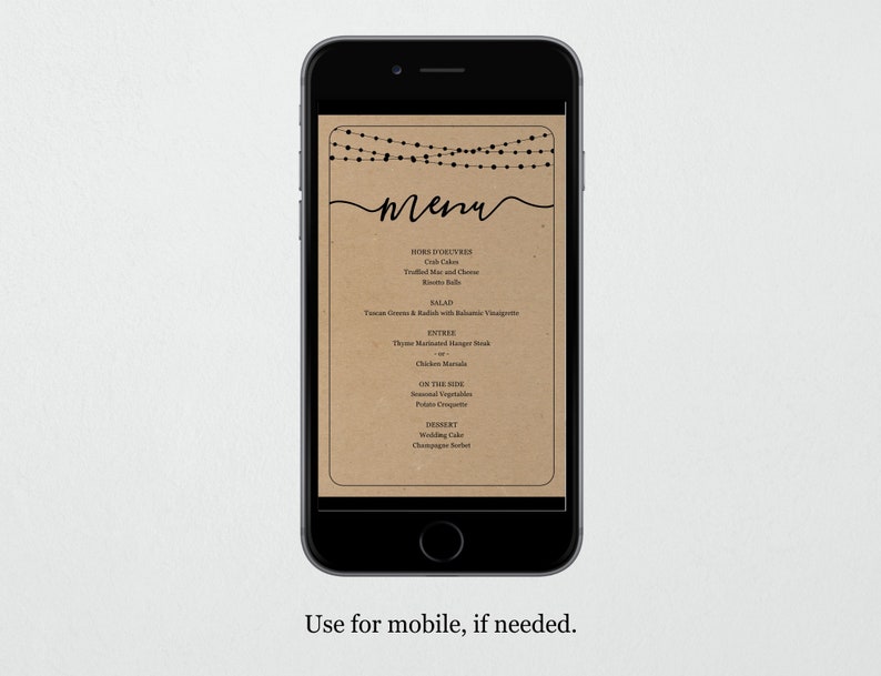 Printable Wedding Menu Template Rustic String Lights - Etsy