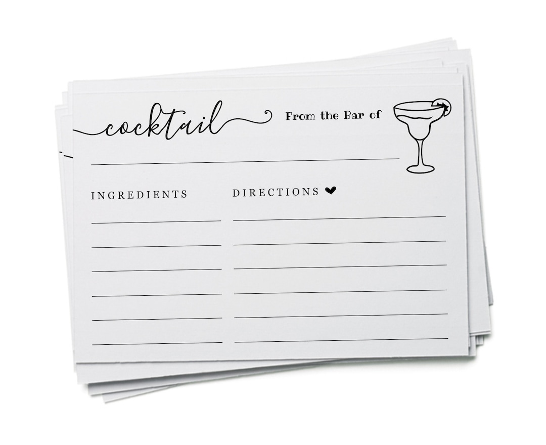 Cocktail Recipe Card Printable Template for Brewery Shower - Bar Drink ...