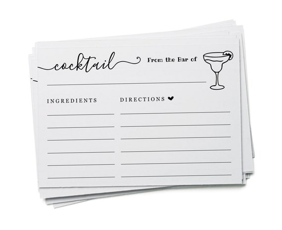 Cocktail Recipe Card Printable Template for Brewery Shower | Etsy Singapore