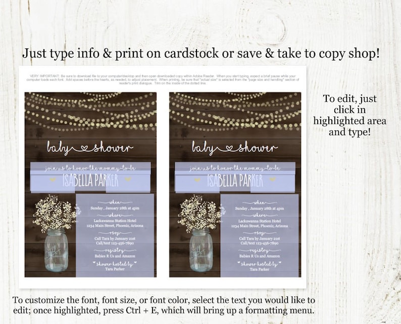Printable Rustic Baby Shower Invitation Template Boy Girl | Etsy
