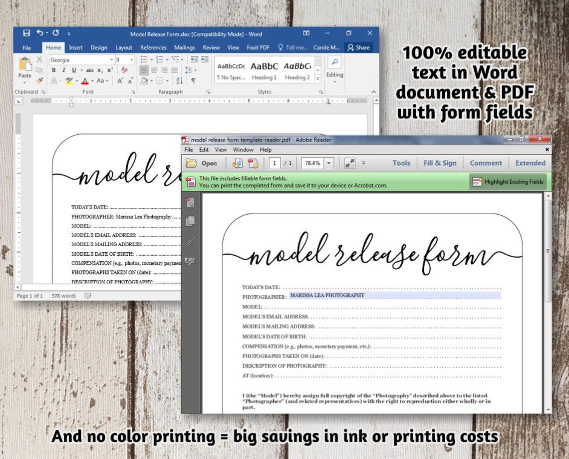 Printable Photography Model Release Form Template Simple - Etsy