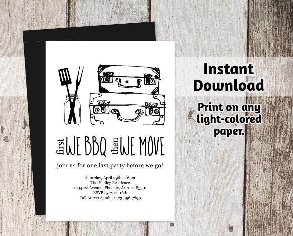 Going Away BBQ Invitation Template - Printable Farewell Barbeque Party ...