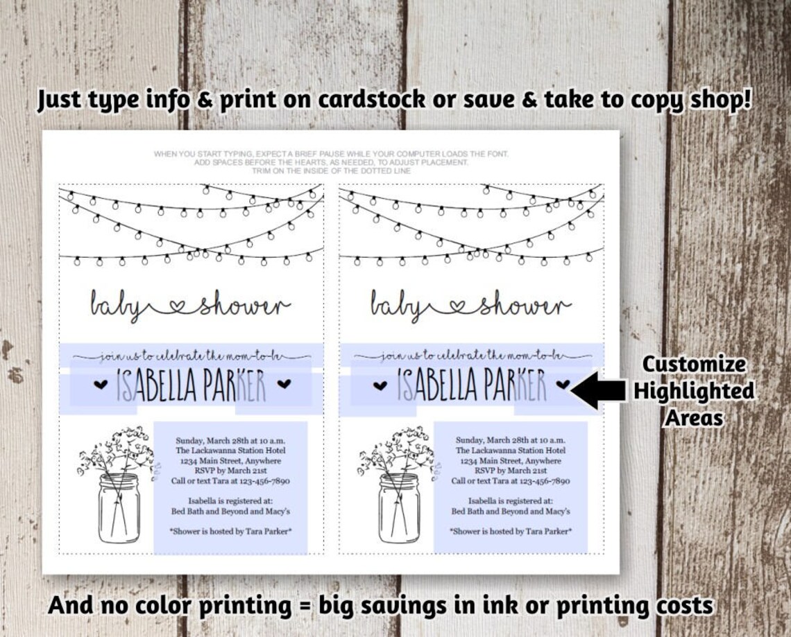 Printable Rustic Baby Shower Invitation Template Boy Girl - Etsy