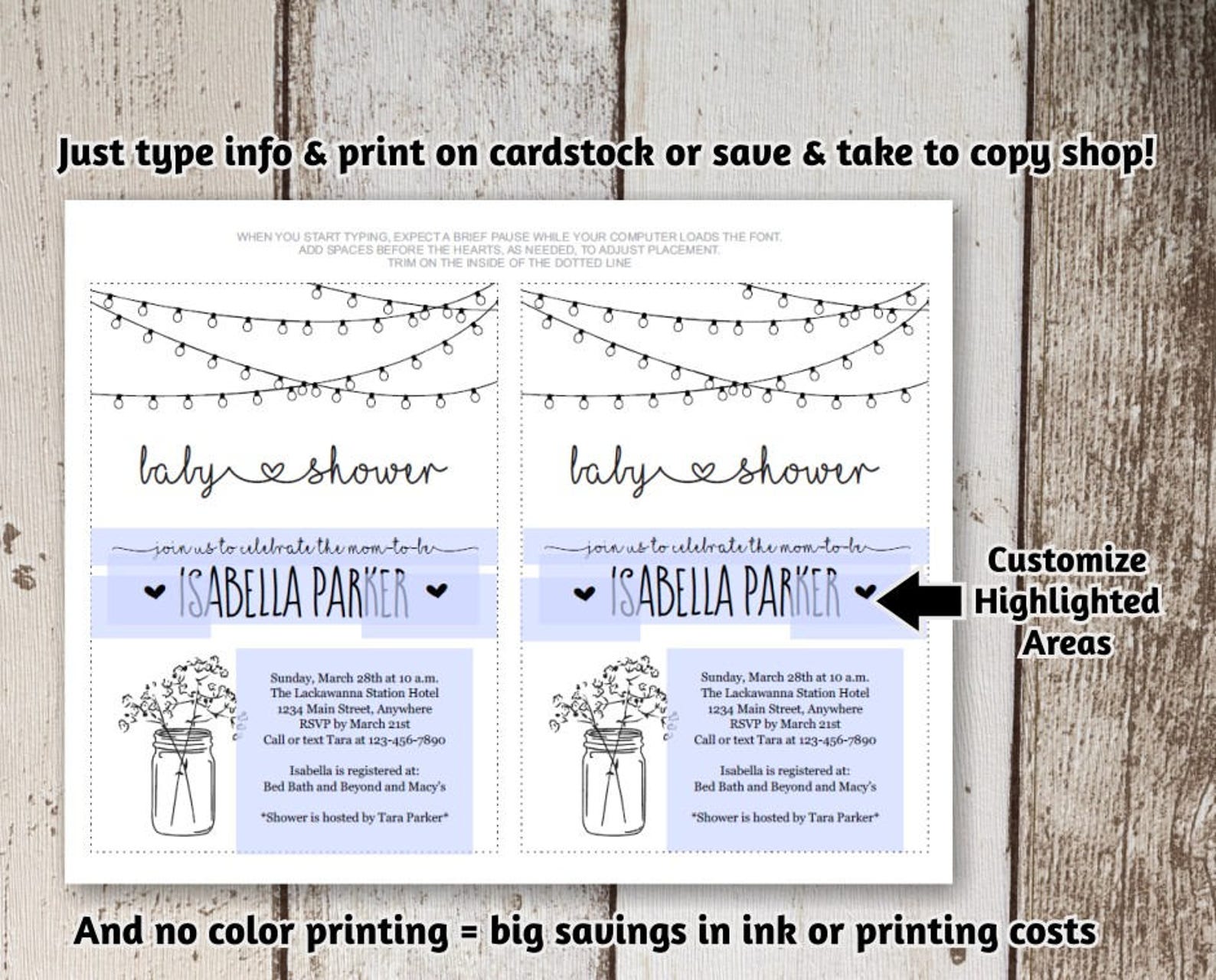 Printable Rustic Baby Shower Invitation Template Boy Girl - Etsy