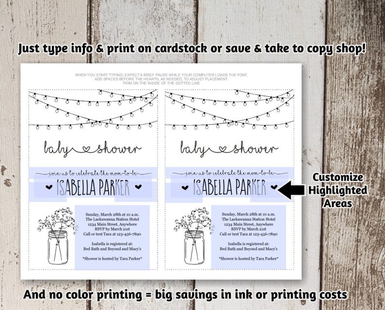 Printable Rustic Baby Shower Invitation Template Boy Girl - Etsy