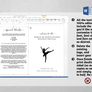 Dance Recital Program Template, Printable Pamphlet, Editable Word Doc ...