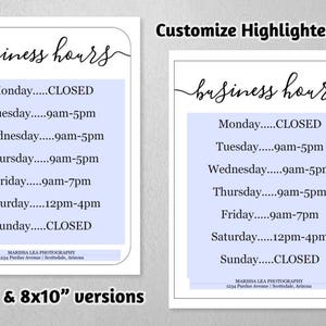 Business Hours Sign, Printable Template, Hours of Operation - Holiday ...