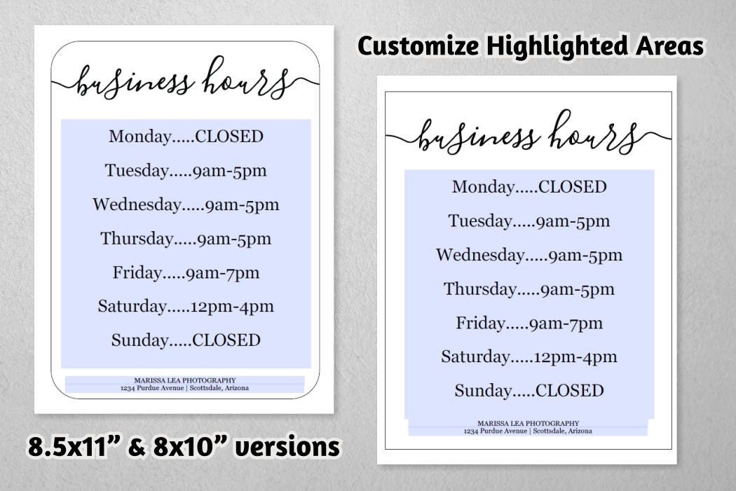 Business Hours Sign Printable Template Hours Of Operation Holiday