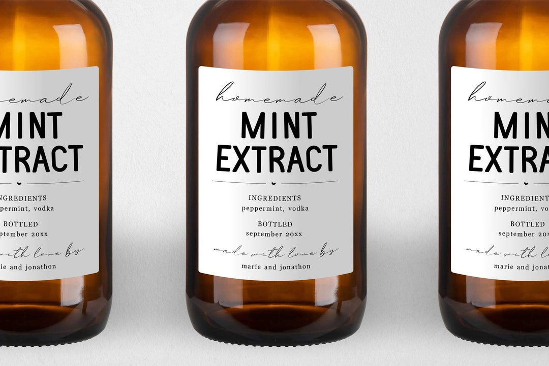 Homemade Mint Extract Label Template - Printable Gift Sticker ...