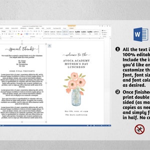 Mother's Day Program Template, Printable Pamphlet, Editable Word Doc ...