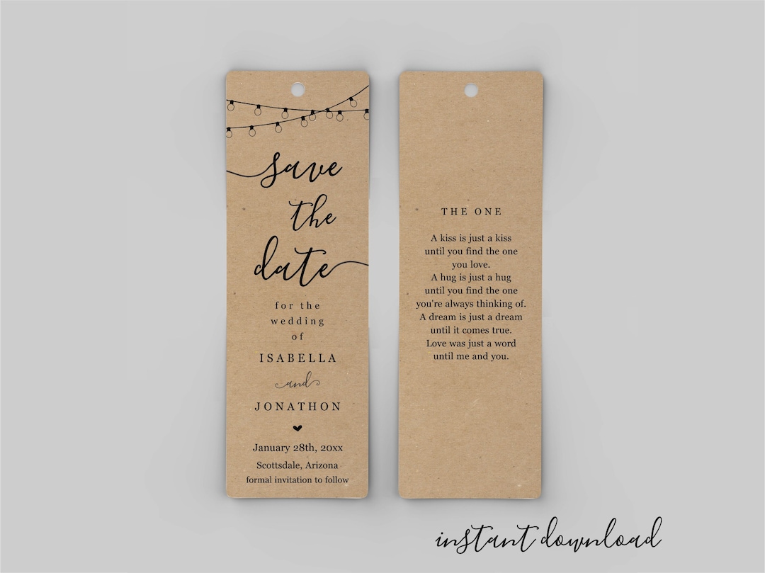 Save the Date Bookmark Template - Printable Unique Save the Date Card ...