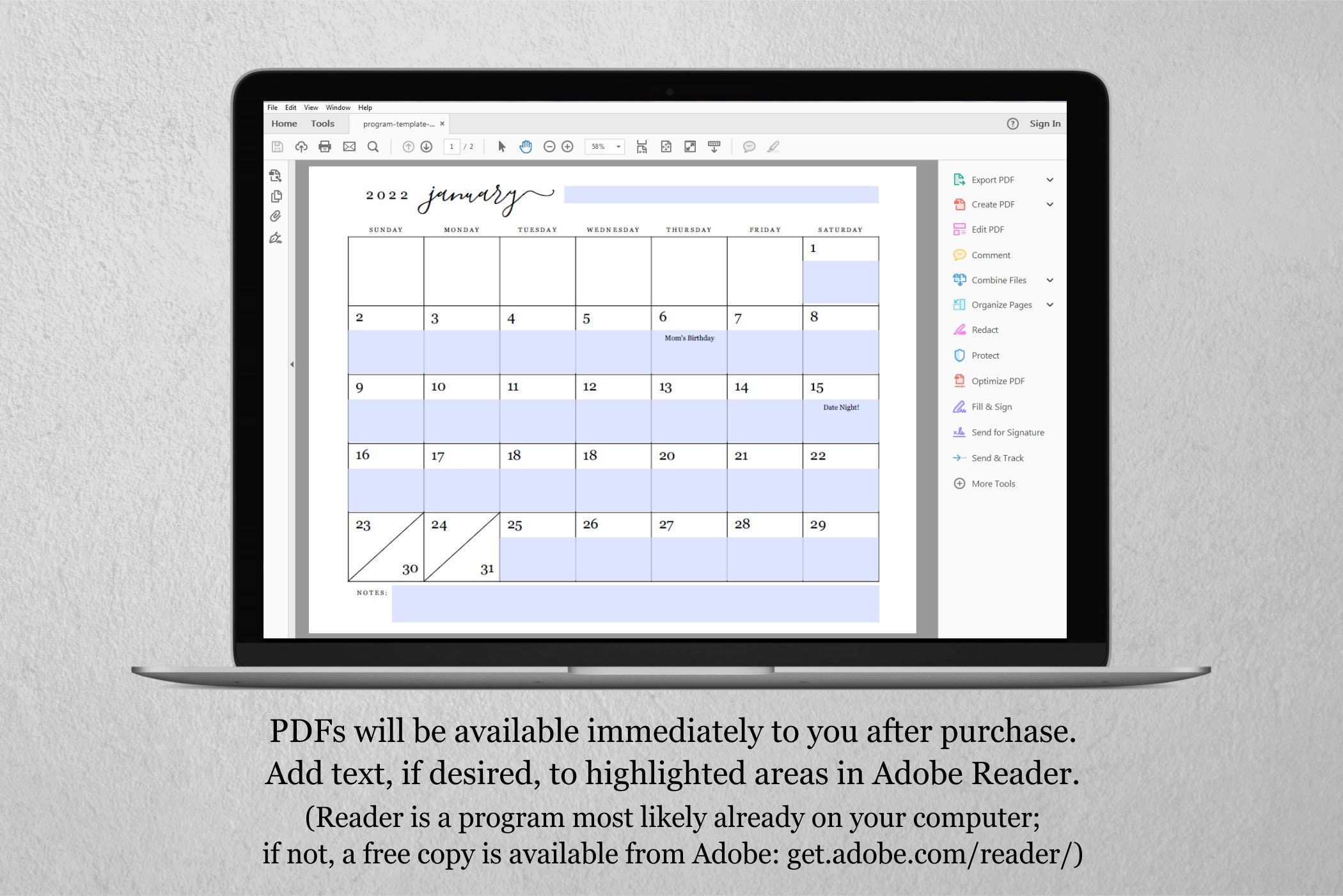 Editable Monthly Calendar Template Printable 2021 and 2022 | Etsy Canada