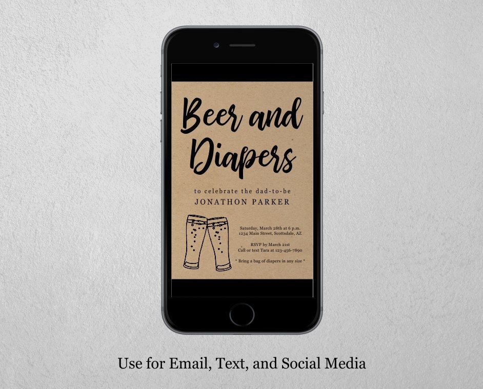 Beer And Diaper Party Invitation Template Printable Daddy Guys 