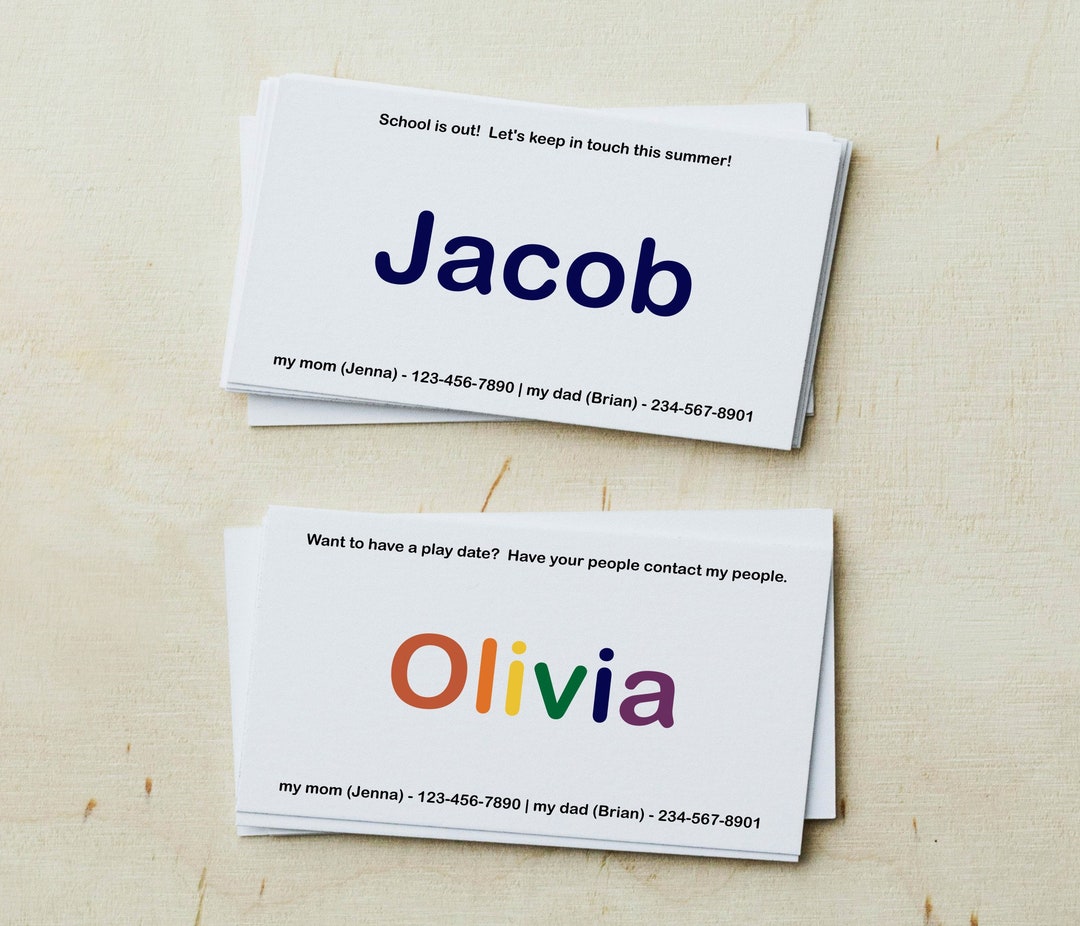 Kids Calling Cards, Play Date Card for Girl or Boy, Simple Cute ...