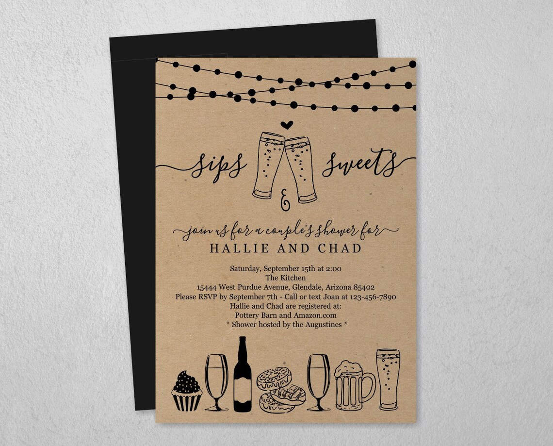 Sips & Sweet Couple Shower Invitation Template Beer and | Etsy