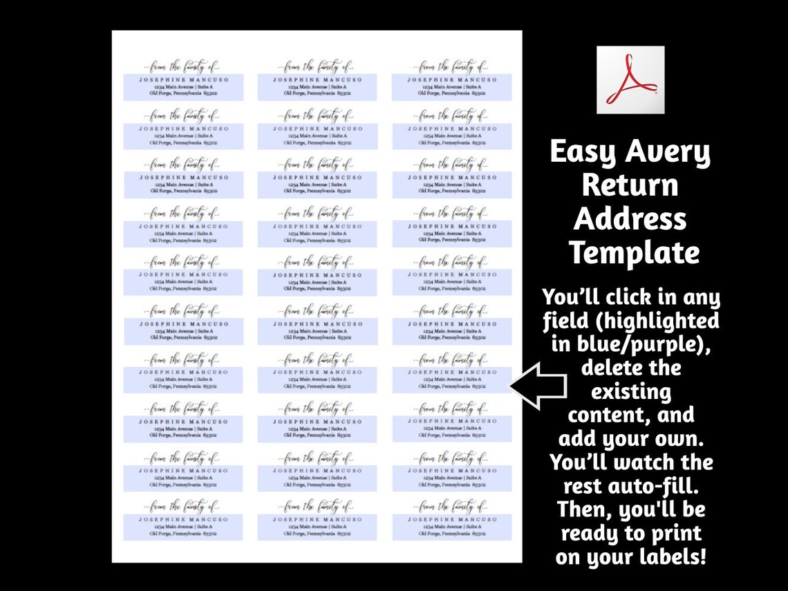 Funeral Return Address Label Template From the Family of | Etsy