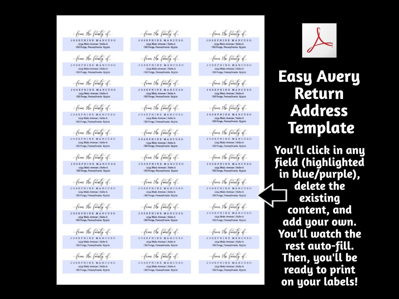 Funeral Return Address Label Template From the Family of | Etsy