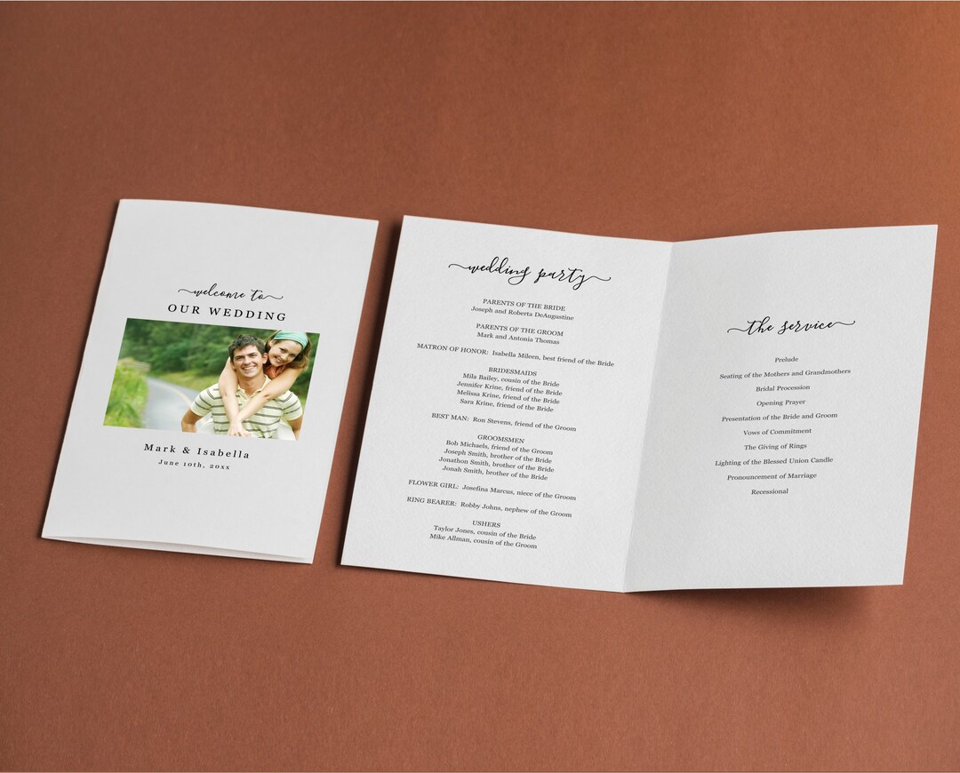 Wedding Program Template With Cover Picture, Printable Photo Folded ...