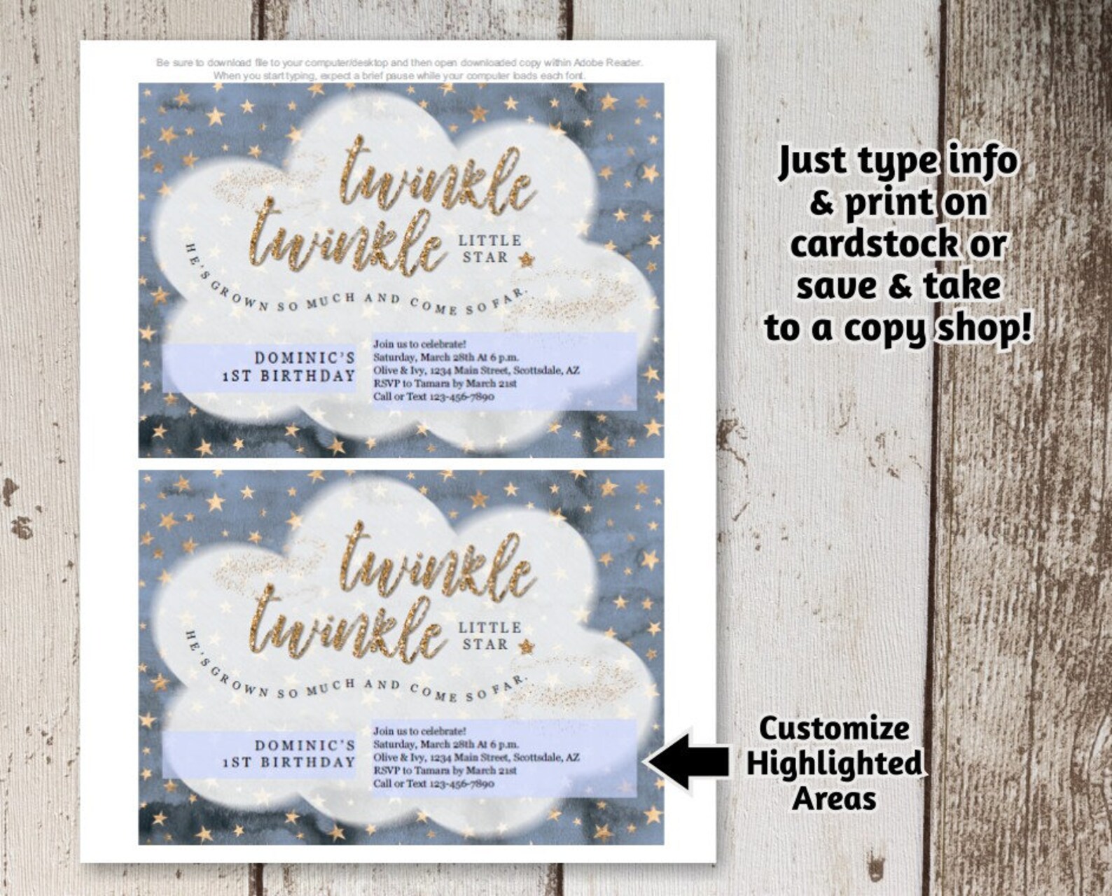 Printable Twinkle Twinkle Little Star Invitation Template - Girl Boy ...