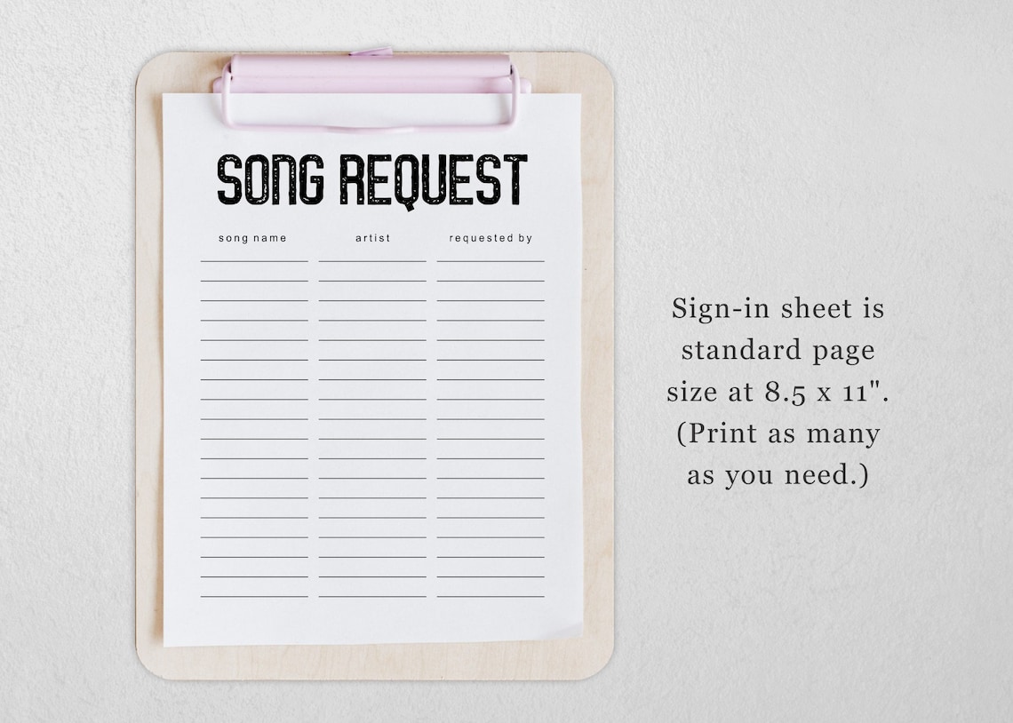 Printable Song Request Sign and Song Request Sheet, DJ Song Request ...