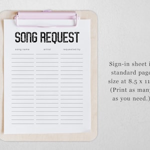 Printable Song Request Sign and Song Request Sheet, DJ Song Request ...