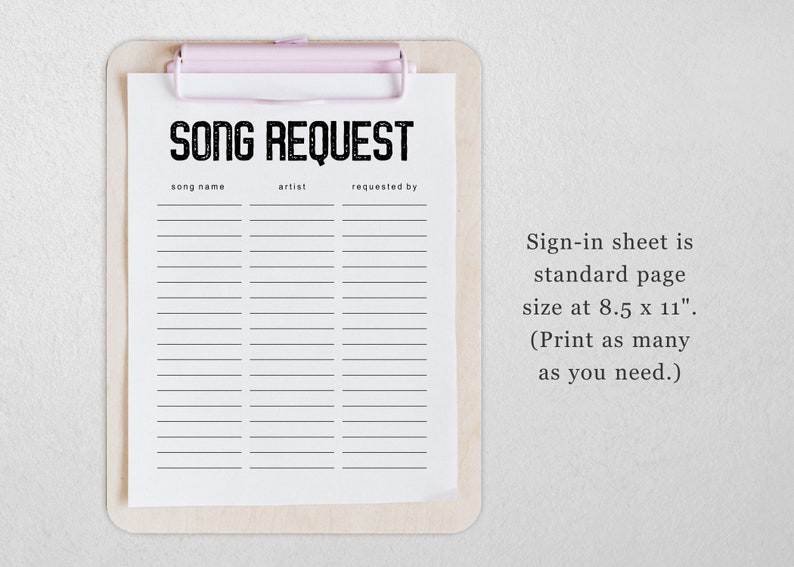 Printable Song Request Sign and Song Request Sheet, DJ Song Request ...