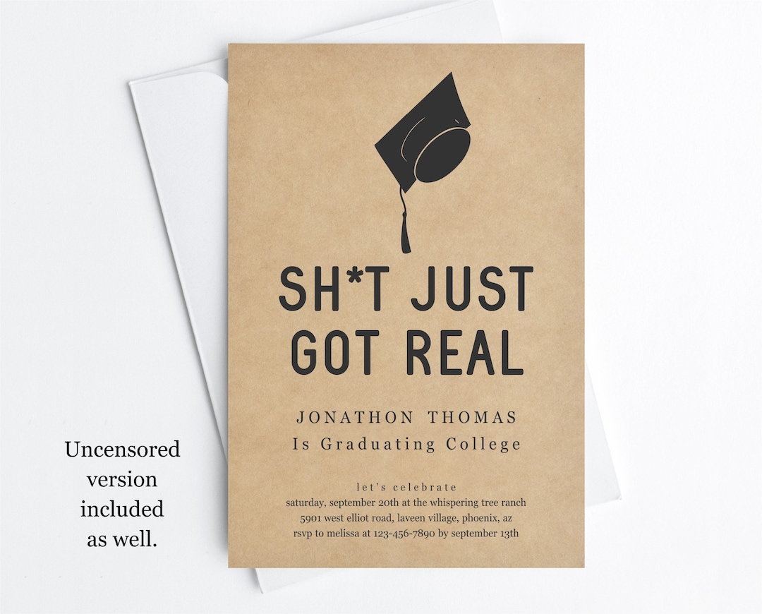 Funny Graduation Party Invitation Template, Shit Just Got Real Fun ...