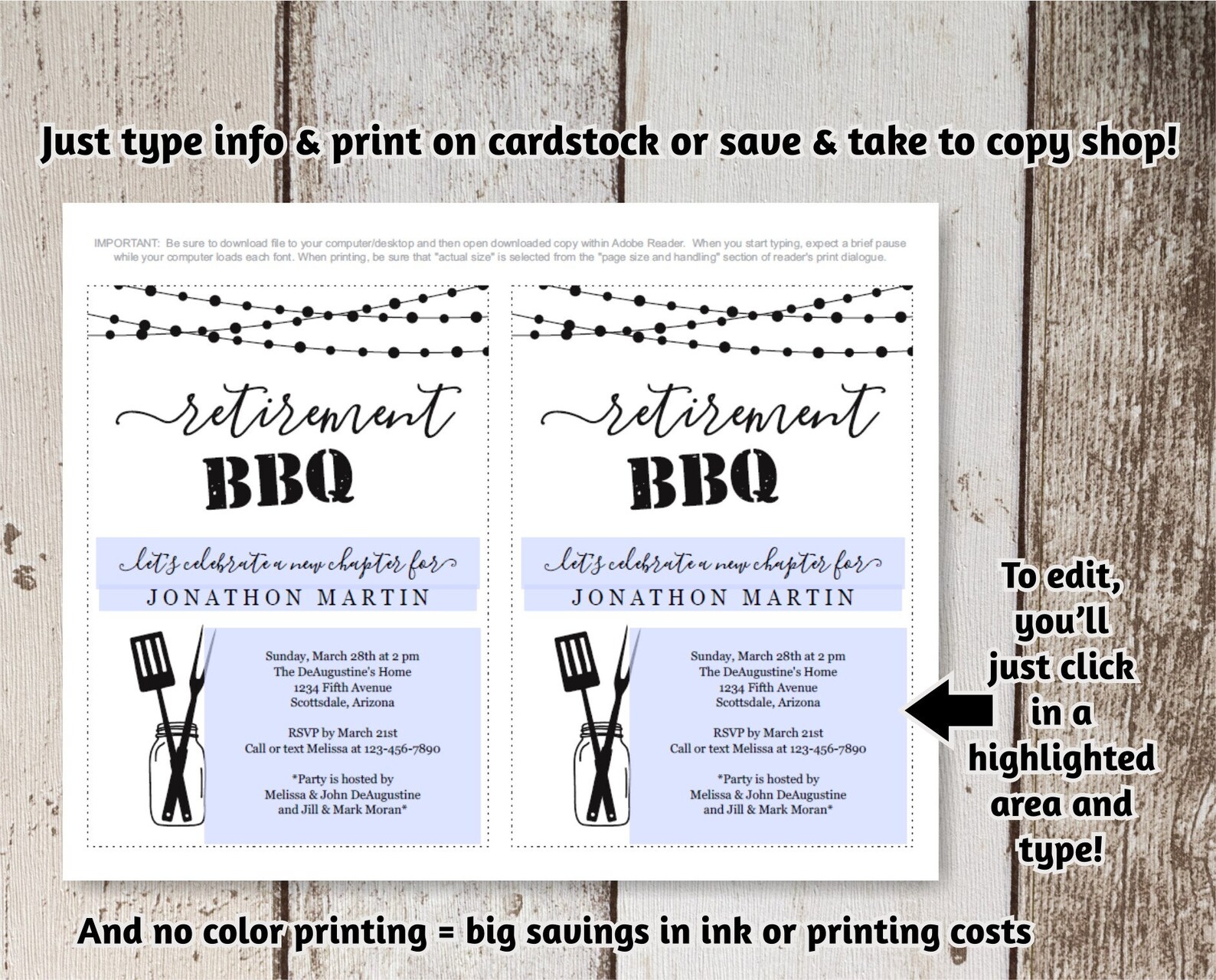 Printable Retirement BBQ Invitation Template - Barbeque Party, Barbecue ...
