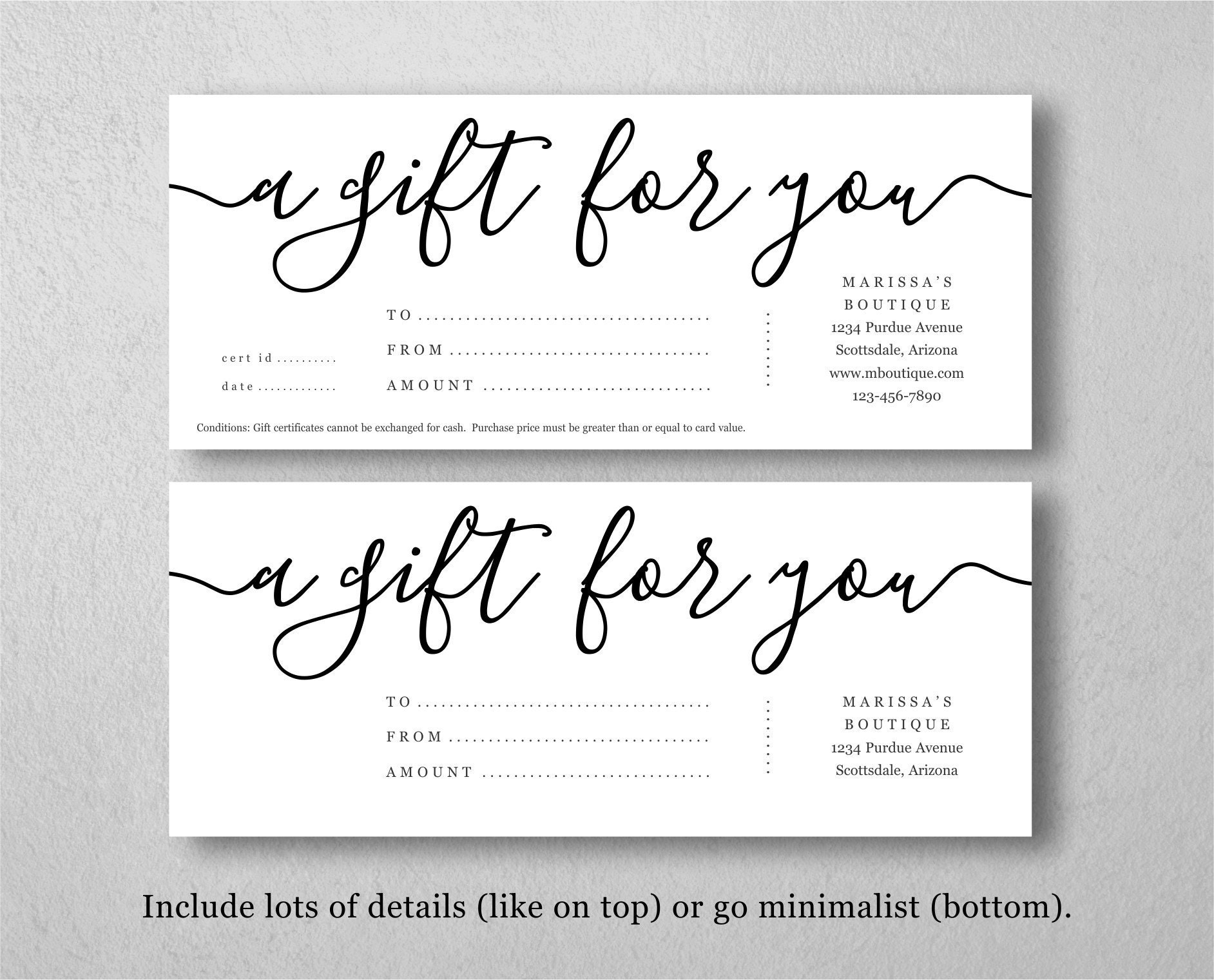 Printable Gift Certificate Template Gift Card Maker Simple Etsy Canada