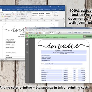 Printable Invoice Template - NO COLOR INK - Word, Pdf Download ...