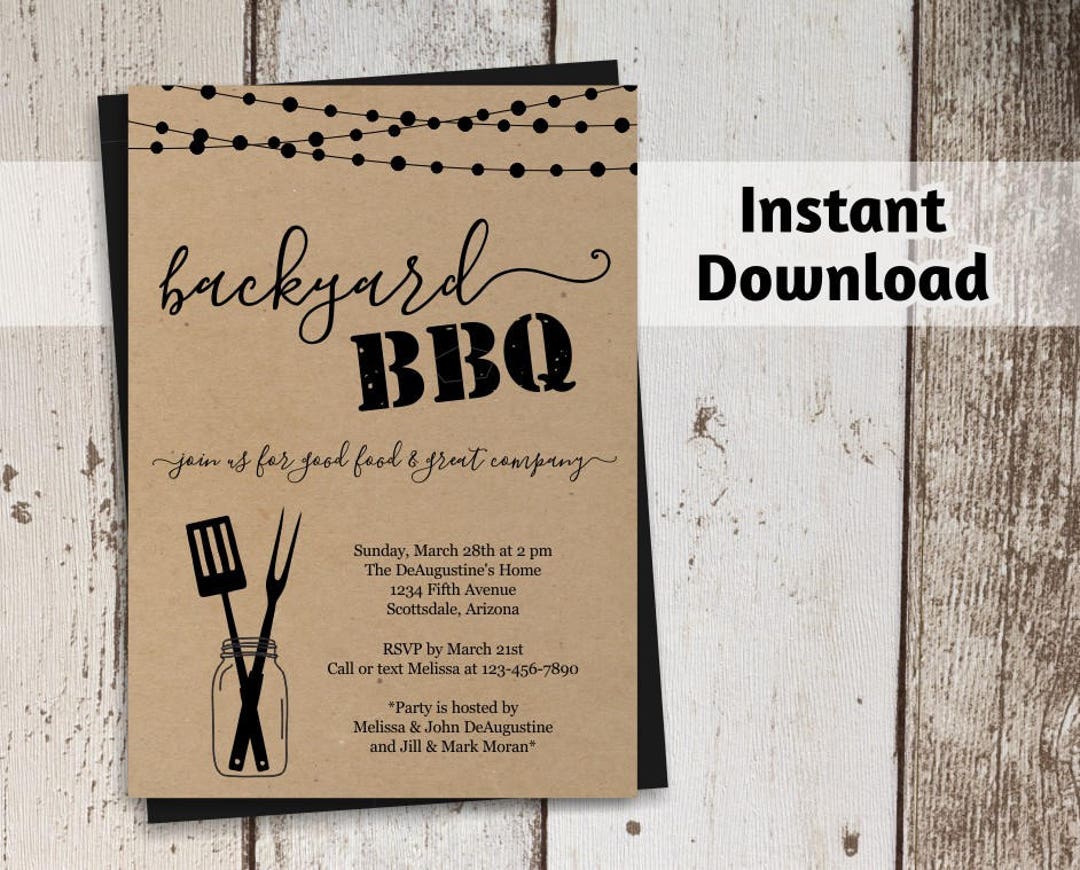 Printable Backyard BBQ Invitation Template - Barbeque Party, Barbecue ...