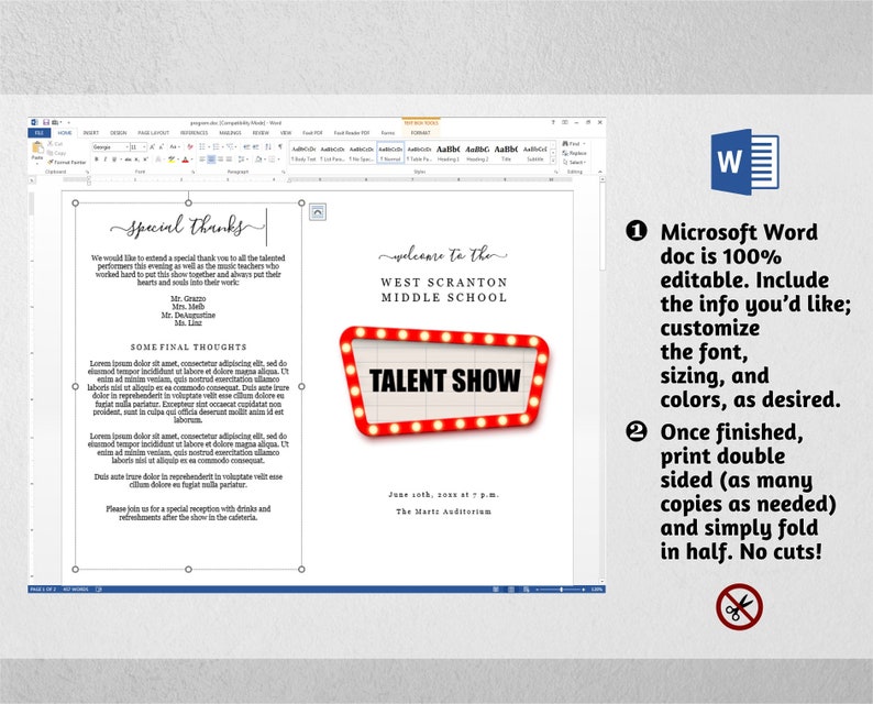 Talent Show Program Template Printable Pamphlet Editable - Etsy