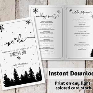 Printable Winter Wedding Program Template Folded Program | Etsy