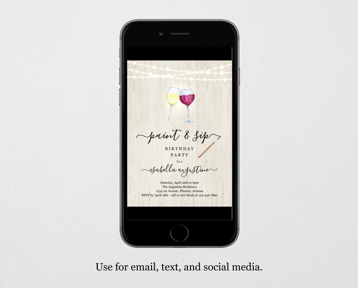 Paint & Sip Invitation Template Birthday Party - Etsy