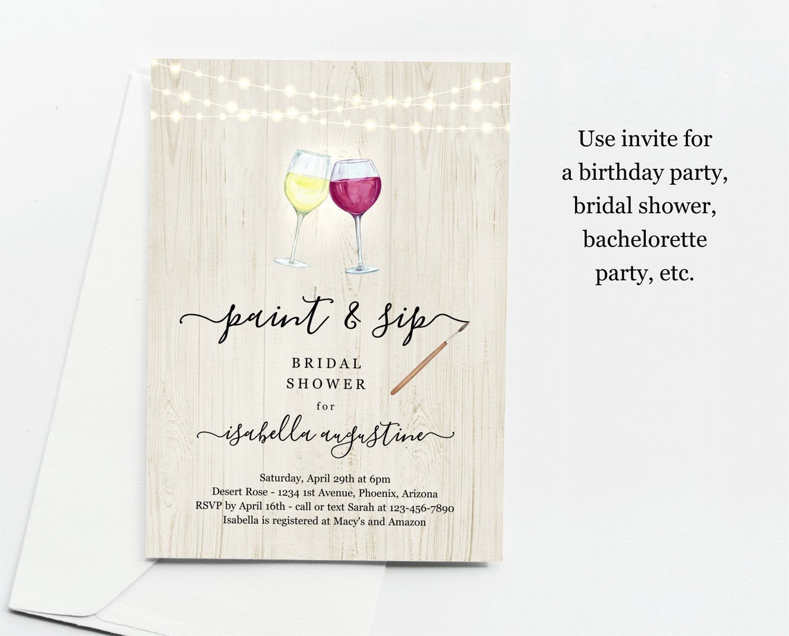 Paint & Sip Invitation Template Birthday Party - Etsy