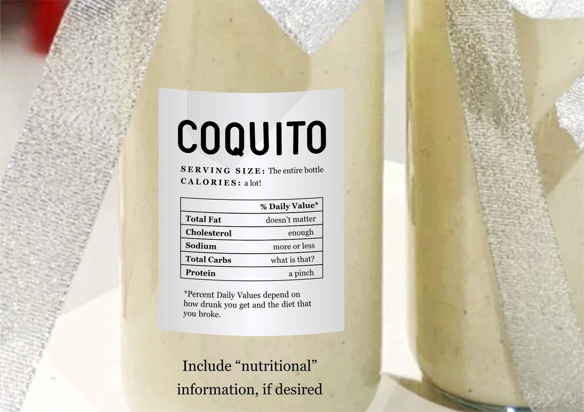 Homemade Coquito Label - Set of 15 Personalized Puerto Rican Eggnog ...
