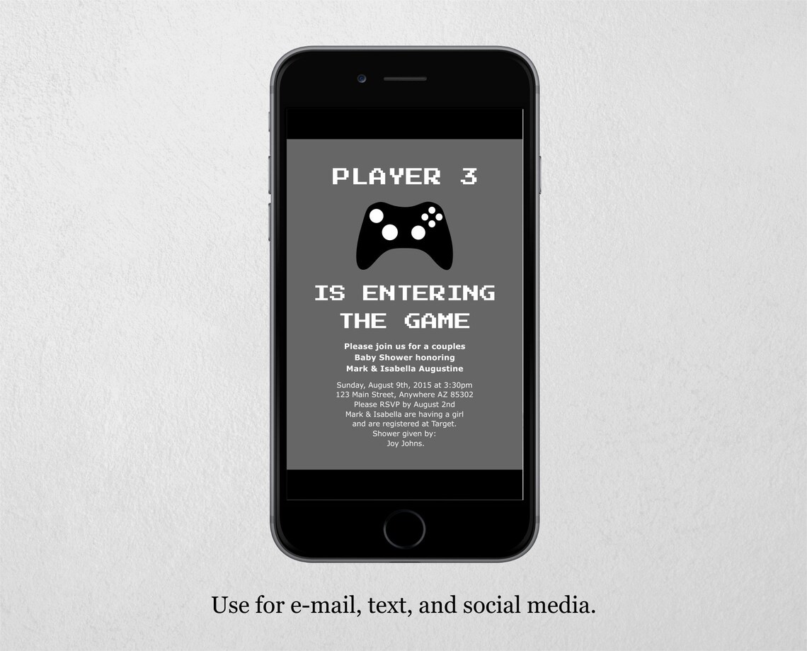 Video Game Invitation - Baby Shower - Instant Digital File Download ...