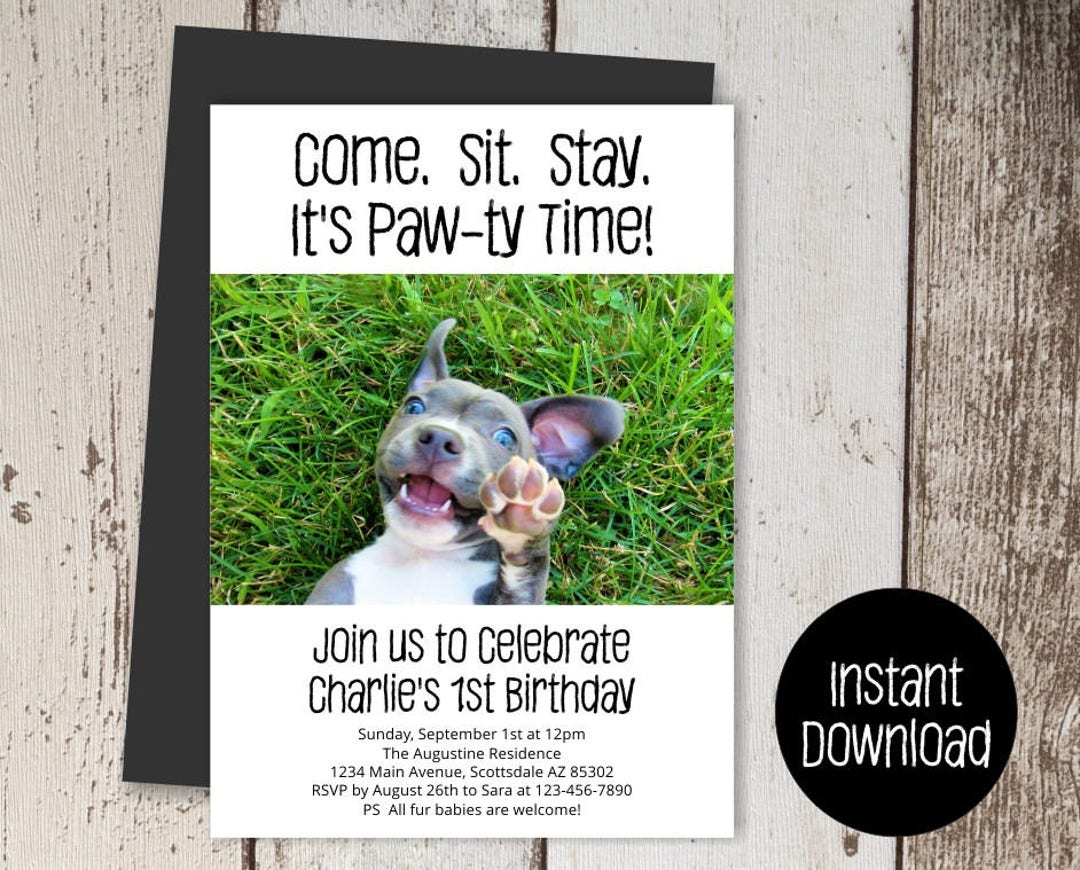 Puppy's 1st Birthday Party Invitation Printable Template W Photo Dog ...