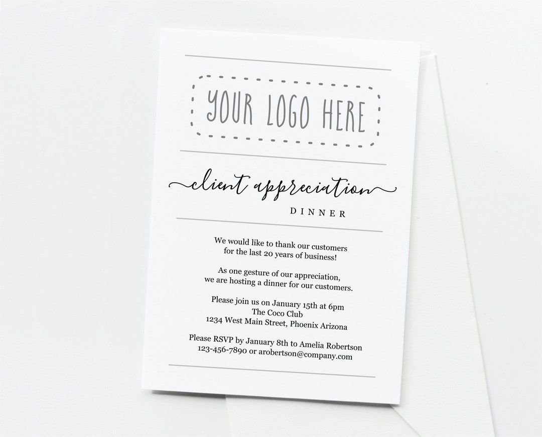 Simple Client Appreciation Dinner Invitation Template, Add Logo ...