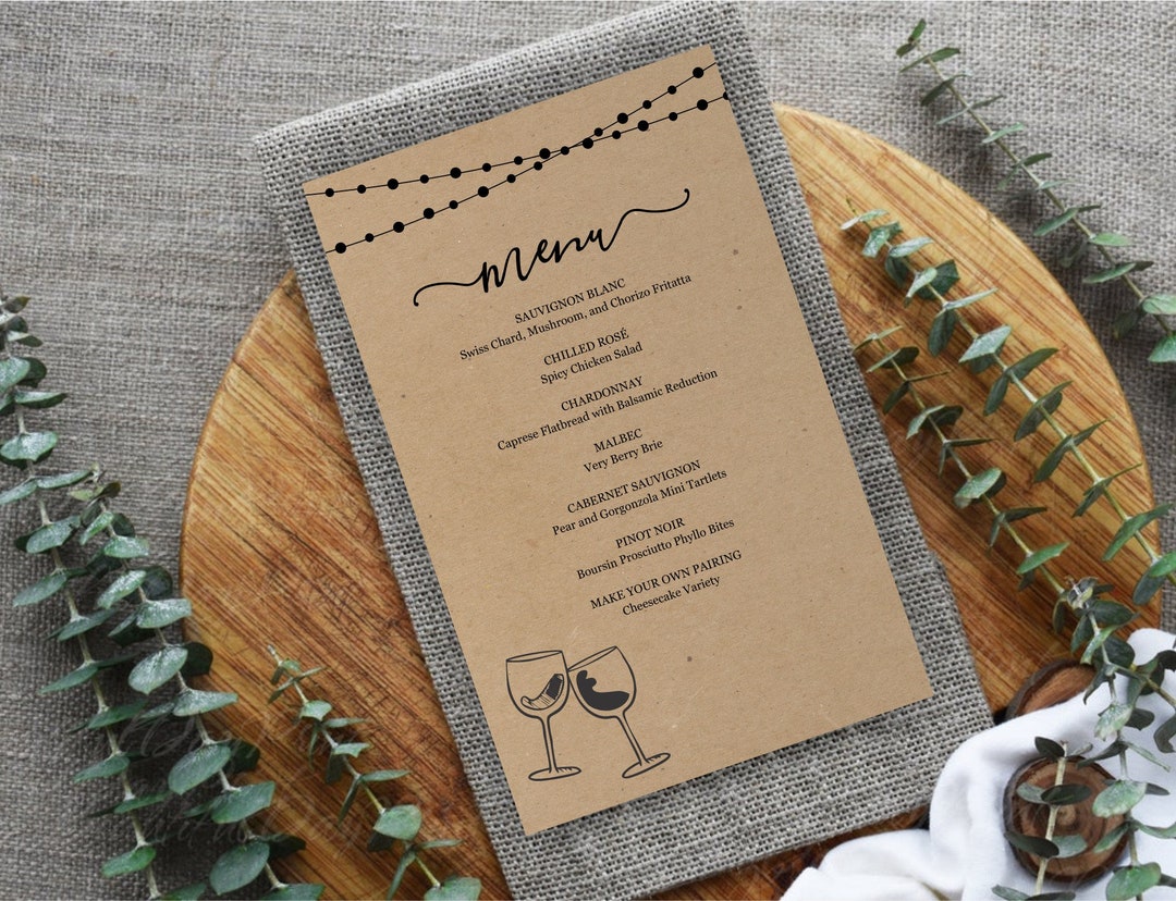 Printable Wine Menu Template, Wine Bar Menu, Wine Tasting, Winery ...
