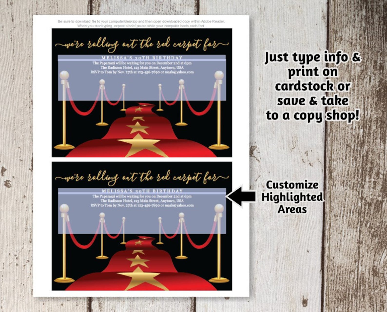 Printable Red Carpet Invitation Template - Hollywood Theme Party ...