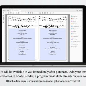 Printable Wedding Menu Template Rustic String Lights, Calligraphy Bar ...